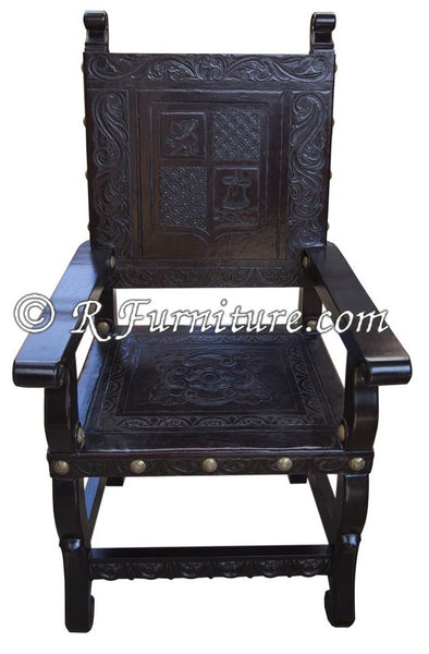 Ayacucho Leather Armchair, hand tooled leather chair, dark walnut Peru ...