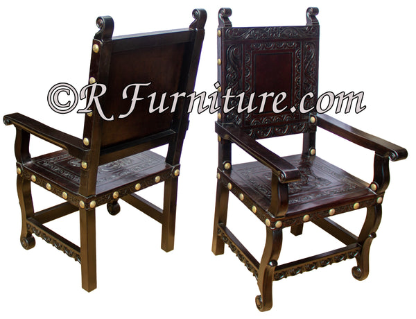 Ayacucho Leather Armchair, hand tooled leather chair, dark walnut Peru ...