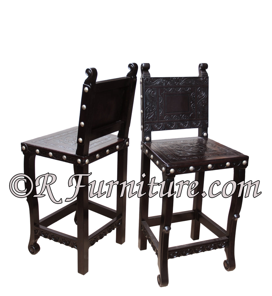 Ayacucho hand tooled leather Bar Chair, Spanish Revival bar chair – R ...