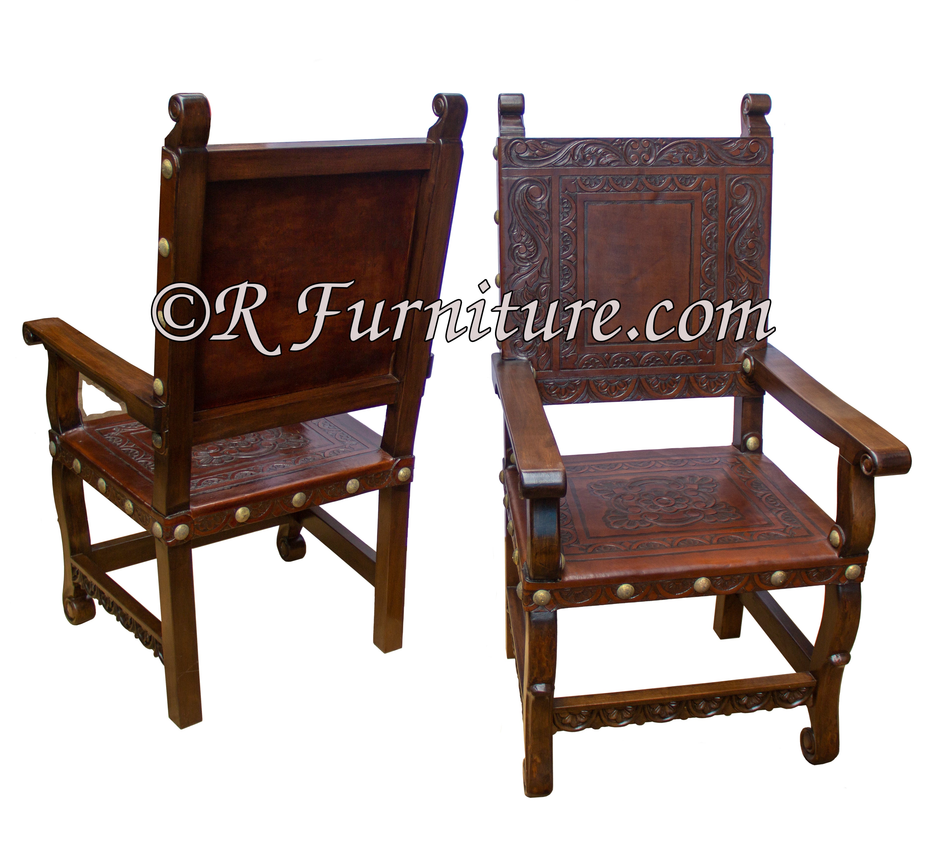 Ayacucho Leather Armchair chestnut, tooled leather spanish chair – R ...
